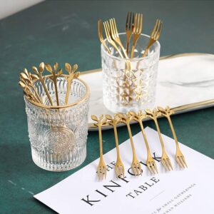 AnSaw 10-Piece Gold Mini Leaf Dessert Forks Set - 4.7" Elegant Stainless Steel Fruit, Appetizer, Cake & Salad Forks - Perfect for Cocktail Parties & Home Use