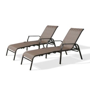 patio tree 2-piece folding textilene mesh sling outdoor chaise lounge chairs, patio steel frame recliners with adjustable backrest for outside