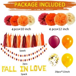 Fall Bridal Shower Decorations/Fall Wedding/Engagement Fall Bachelorette Party Decorations Burgundy Orange/Thanksgiving/Fall In Love Balloons Burgundy Orange Yellow Balloons Burgundy