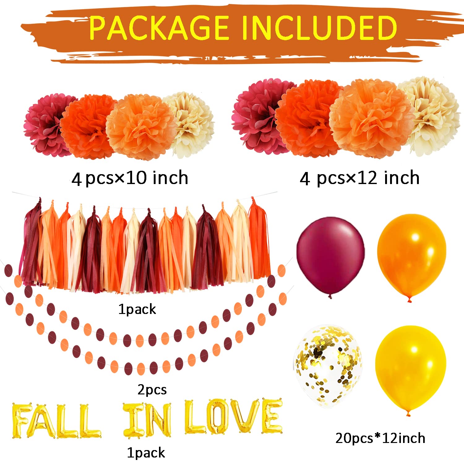 Fall Bridal Shower Decorations/Fall Wedding/Engagement Fall Bachelorette Party Decorations Burgundy Orange/Thanksgiving/Fall In Love Balloons Burgundy Orange Yellow Balloons Burgundy