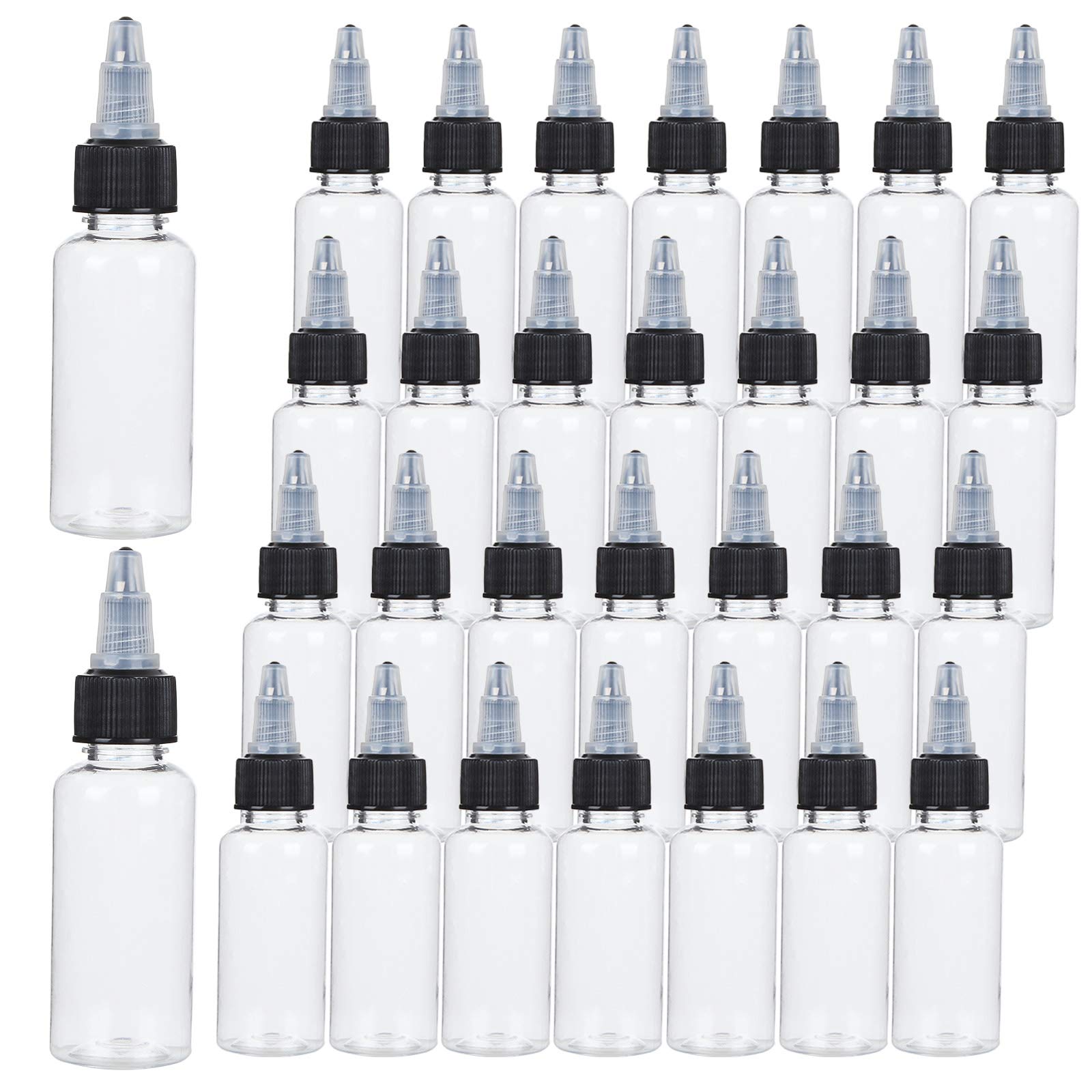 50 Pack 1oz Plastic Squeeze Bottles with Twist Top Cap, Boston Dispensing Bottles Small Sauce Bottle with Squeeze Top, Mini Condiment Squeeze Bottles for Paint, Tattoo Ink, Glue, Crafts, Liquids, Oil