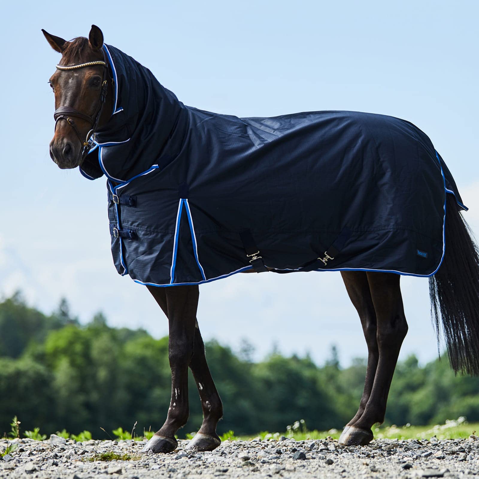 HORZE Glasgow Heavy Weight Winter Turnout (400g Fill) | Waterproof Combo Horse Blanket with Neck Cover - Dark Blue - 78 in