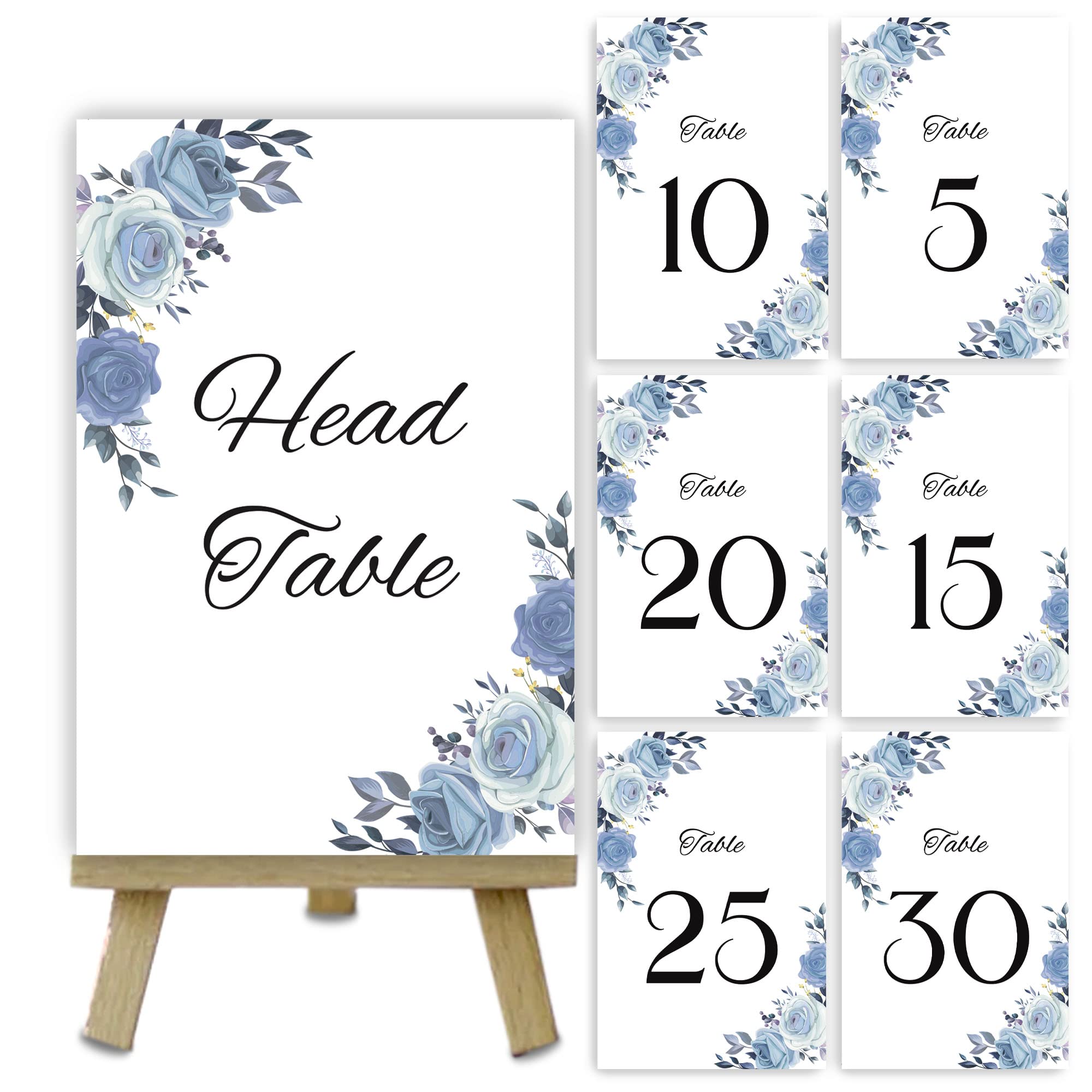 30 pc Table Numbers, Wedding Table Numbers, Table Number Cards with Blue Floral Border Print, Black Table Numbers for Wedding Reception 1-30, 4x6 Inches Table Numbers for Wedding