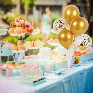 Blue Balloons Stand Kit Table Decorations,2 Set with 14 Sticks,14 Cups,2 Base,12 Blue Metallic Balloons 6 Blue Confetti Balloons for,Baby Shower,Graduation,Anniversary Table Party Decorations