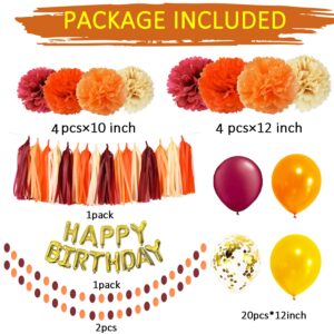 Fall Birthday Party Decorations/Burgundy Gold Orange Thanksgiving Birthday HAPPY BIRTHDAY Balloons Pumpkin Orange Birthday Party Decorations Autumn Fall Party Decorations