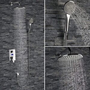 naples wall mount shower set with digital mixer - led display round shower head hot & cold temperature control - bs61ld single handle contemporary style chrome shower set shower head size - 10 inch