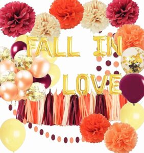 fall bridal shower decorations/fall wedding/engagement fall bachelorette party decorations burgundy orange/thanksgiving/fall in love balloons burgundy orange yellow balloons burgundy