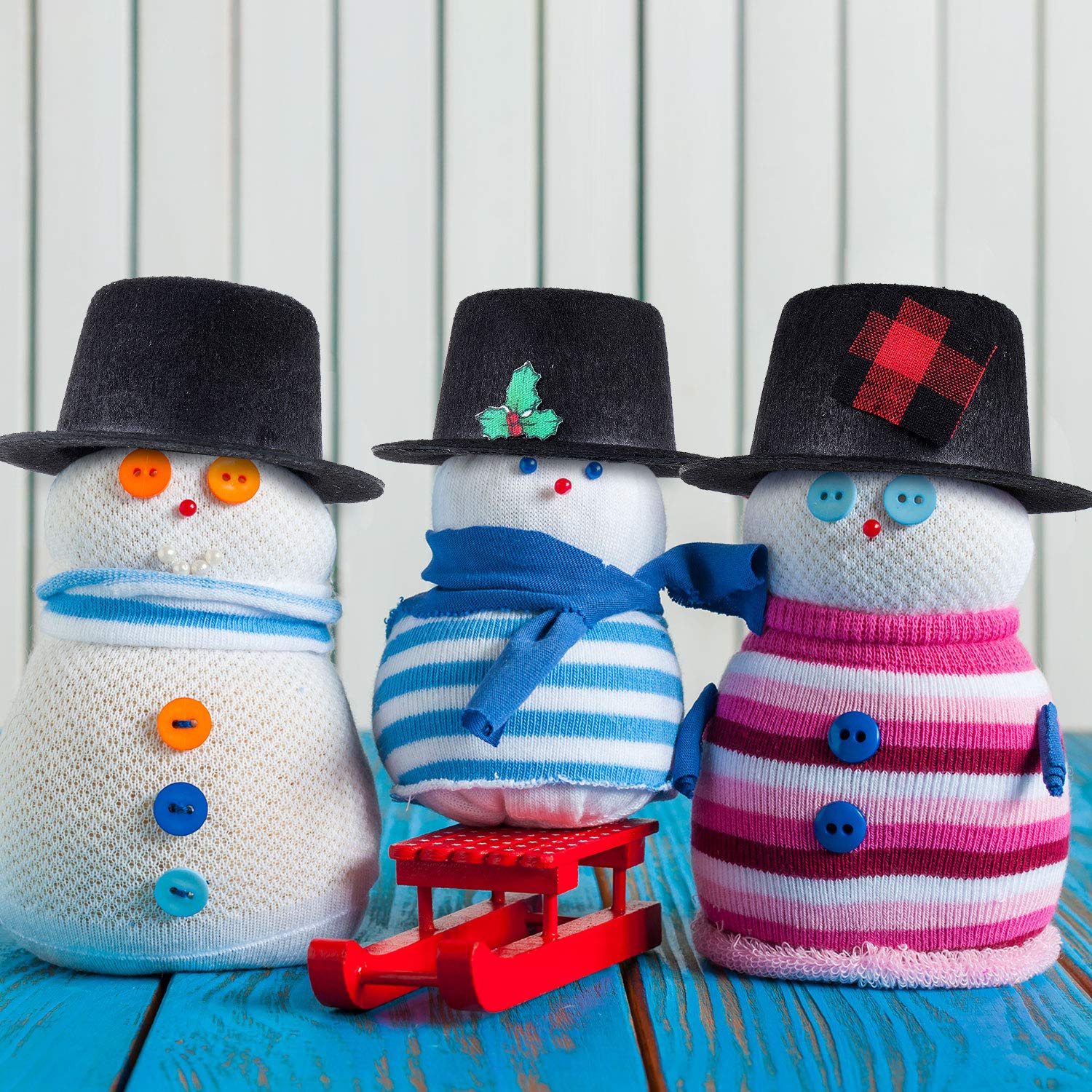 Skylety 8 Pieces Snowman Hats for Crafts Mini Top Hats Felt Top Hats Small Black Craft Top Hats for Christmas Party Snowman Doll Craft Decor