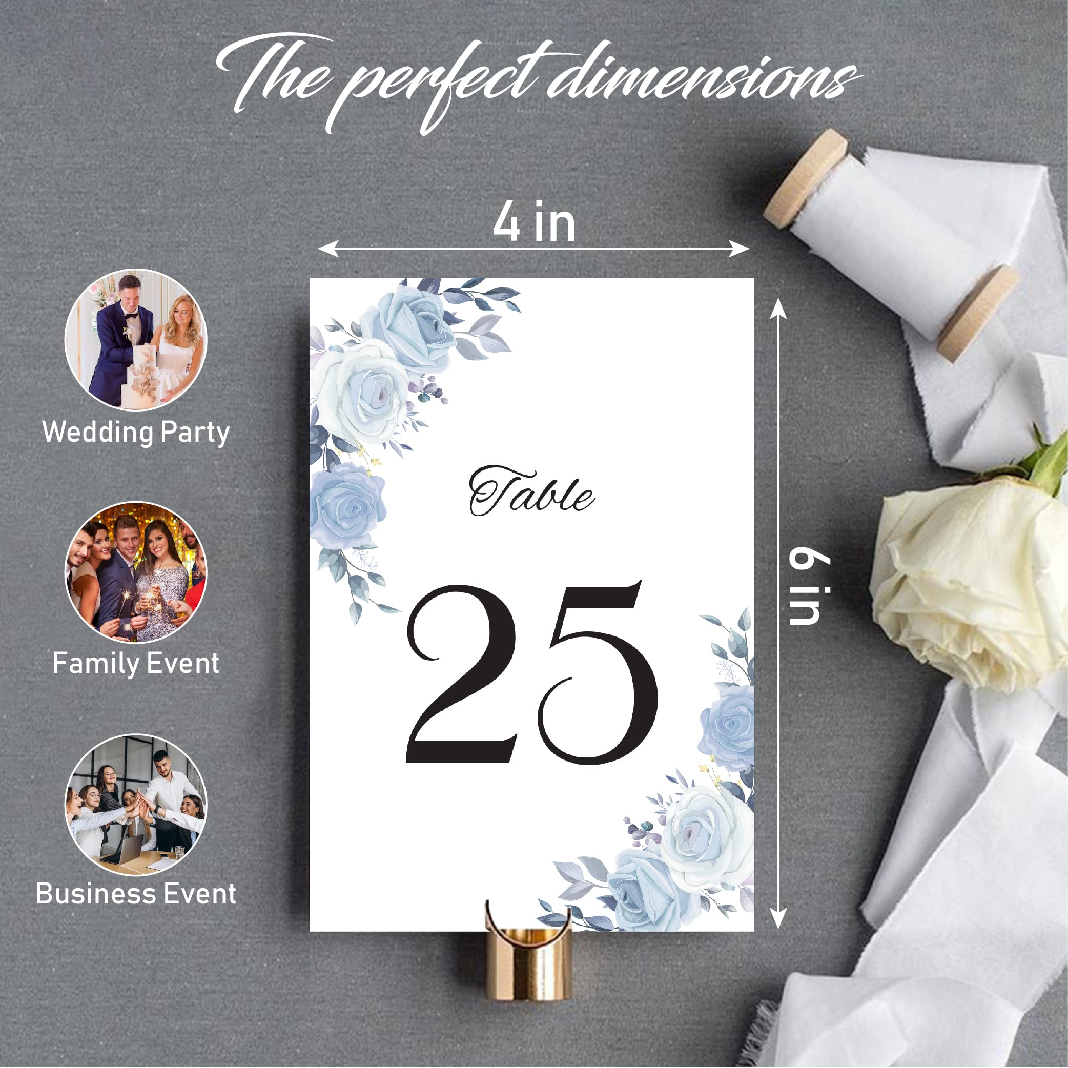 30 pc Table Numbers, Wedding Table Numbers, Table Number Cards with Blue Floral Border Print, Black Table Numbers for Wedding Reception 1-30, 4x6 Inches Table Numbers for Wedding