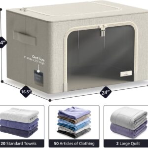 Sorbus Jumbo Storage Bins with Metal Frame - Oxford Fabric Storage Containers with Large Clear Window & Carry Handles - Stackable & Foldable Clothes Organizer Bags for Bedding Linen, Clotheing & More