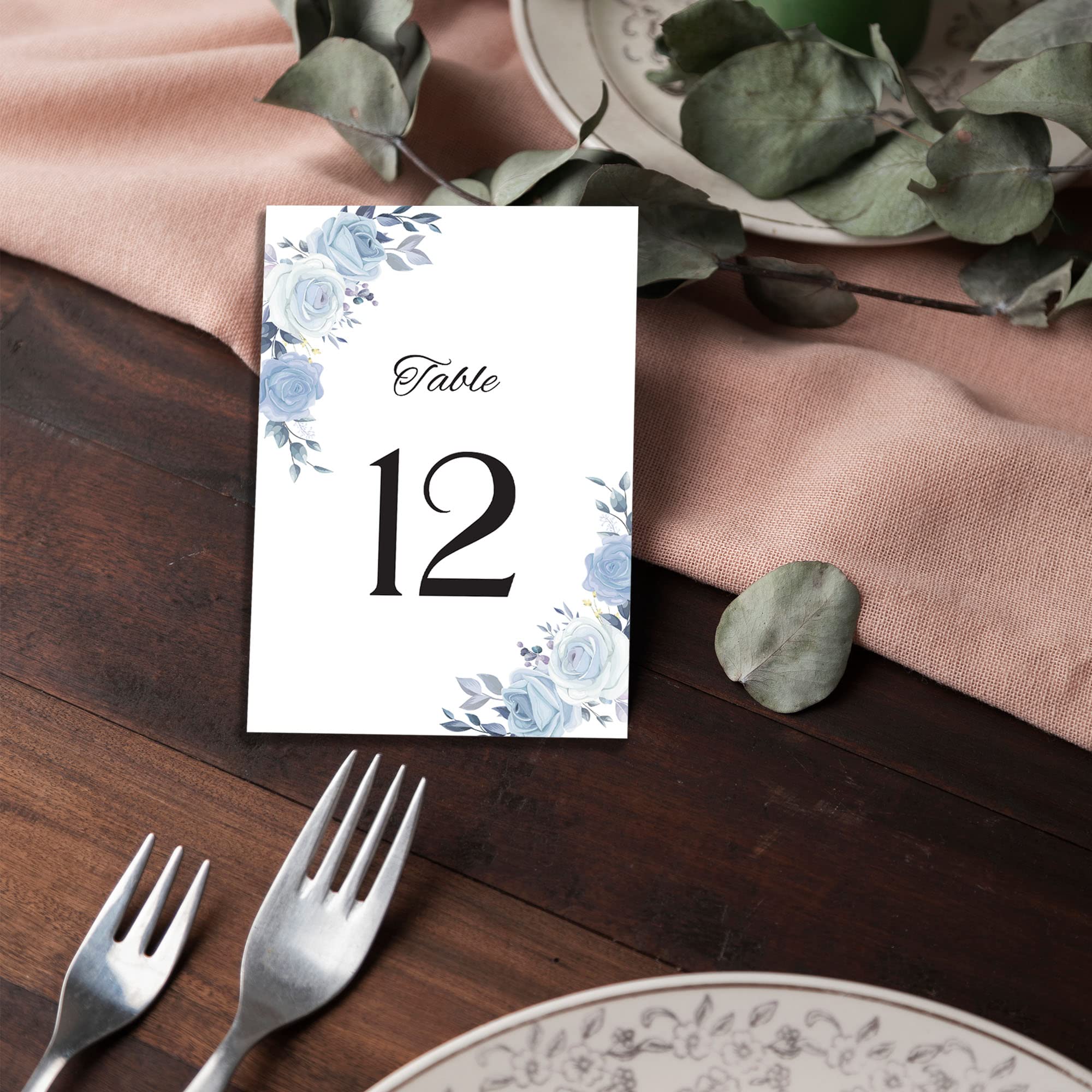 30 pc Table Numbers, Wedding Table Numbers, Table Number Cards with Blue Floral Border Print, Black Table Numbers for Wedding Reception 1-30, 4x6 Inches Table Numbers for Wedding