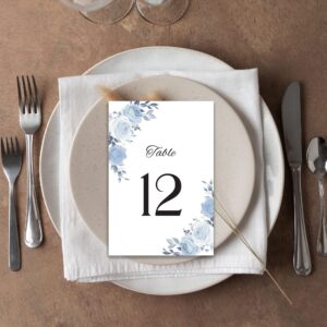 30 pc Table Numbers, Wedding Table Numbers, Table Number Cards with Blue Floral Border Print, Black Table Numbers for Wedding Reception 1-30, 4x6 Inches Table Numbers for Wedding