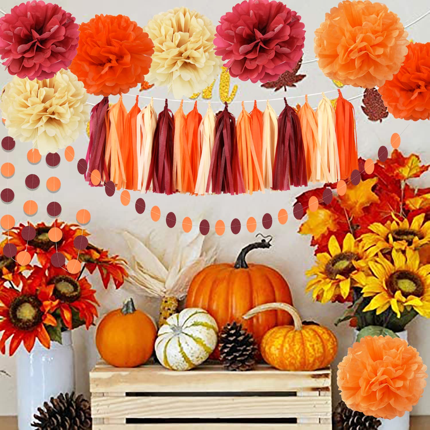 Fall Birthday Party Decorations/Burgundy Gold Orange Thanksgiving Birthday HAPPY BIRTHDAY Balloons Pumpkin Orange Birthday Party Decorations Autumn Fall Party Decorations