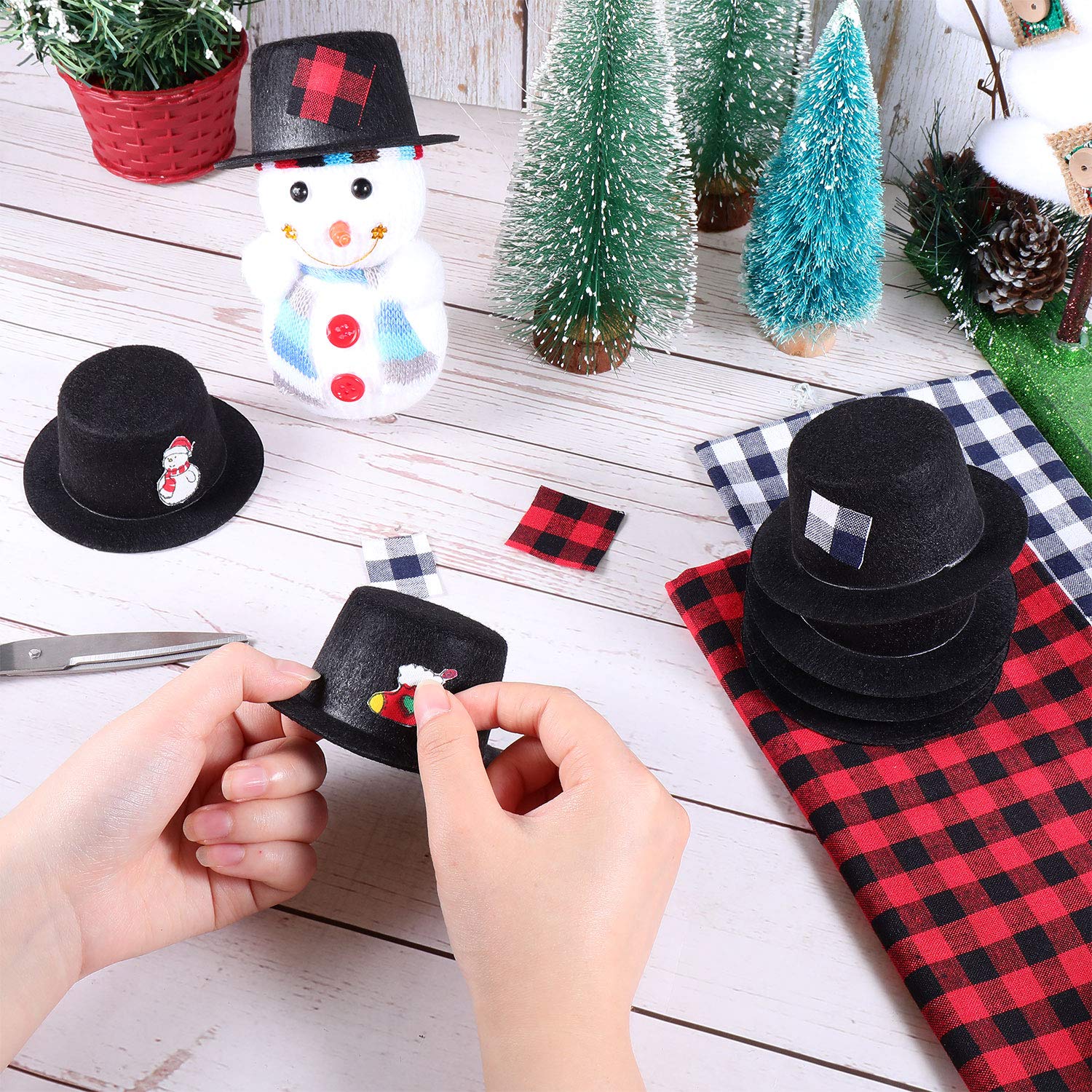 Skylety 8 Pieces Snowman Hats for Crafts Mini Top Hats Felt Top Hats Small Black Craft Top Hats for Christmas Party Snowman Doll Craft Decor