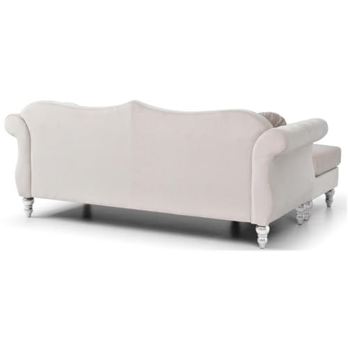 Glory Furniture Hollywood Velvet Sofa Chaise in Ivory