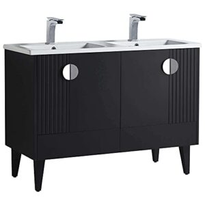 fine fixtures venezian collection - 48" double black bathroom vanity, chrome handles.