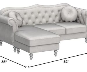 Glory Furniture Hollywood Velvet Sofa Chaise in Ivory