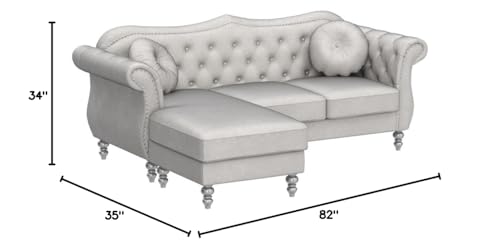 Glory Furniture Hollywood Velvet Sofa Chaise in Ivory