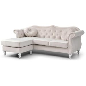 glory furniture hollywood velvet sofa chaise in ivory