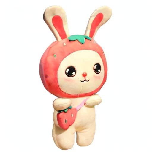 Bunny Plush Cute Strawberry Bunny Stuffed Animal 17.7inch,Pink Bunny Pillow,Strawberry Rabbit with Backpack,Soft Bunny Doll for Boys and Girls