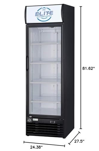 Elite Kitchen Supply Commercial Display Refrigerator, ETL NSF Upright Reach-in Fridge Cooler Merchandiser with Glass Door in Black, 24" W 15.1 cu. ft. Fan Cooling