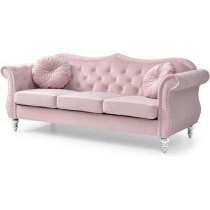 glory furniture hollywood velvet sofa in pink