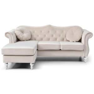 Glory Furniture Hollywood Velvet Sofa Chaise in Ivory