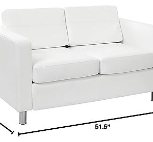 Office Star Pacific Loveseat with Padded Box Spring Seats and Silver Finish Legs, Dillon Snow Faux Leather