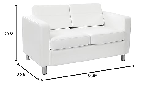 Office Star Pacific Loveseat with Padded Box Spring Seats and Silver Finish Legs, Dillon Snow Faux Leather