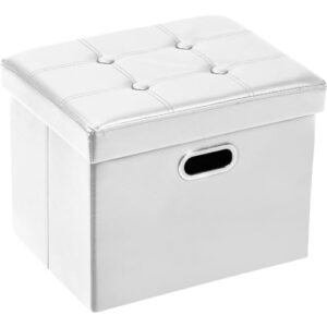 cosyland storage ottoman 17x13x13in leather ottoman rectangle foot rest foot stool folding ottoman for room dorm small collapsible bench seat organizer entryway furniture with handles lid white