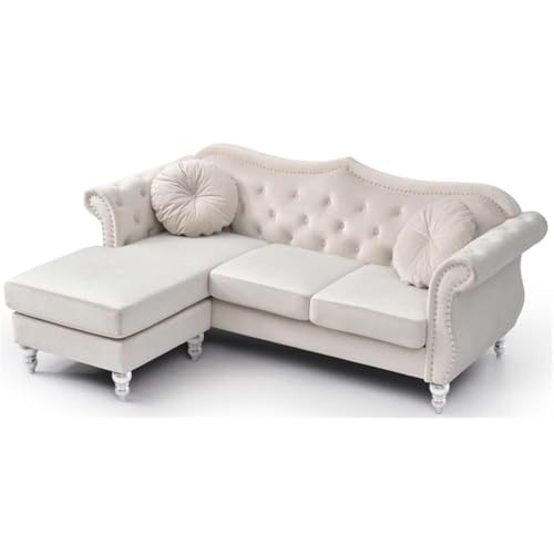 Glory Furniture Hollywood Velvet Sofa Chaise in Ivory