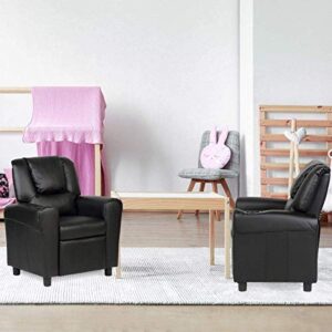 ARLIME Kids Recliner chair, toddler Armchair Upholstered Couch with Cup Holder, Backrest, baby Leather sofa with Headrest and Footrest, Child Furniture for Ages 2-7 (Black)