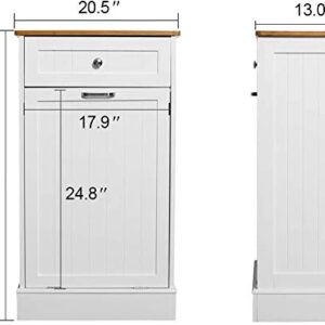 HomVent Wooden Pull Out Trash Can Cabinet, Tilt Out Free Standing Recycling Cabinet for Kitchen, Kitchen Hideaway Trash Can Cabinet with Drawer (White)