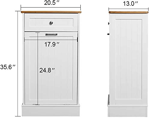 HomVent Wooden Pull Out Trash Can Cabinet, Tilt Out Free Standing Recycling Cabinet for Kitchen, Kitchen Hideaway Trash Can Cabinet with Drawer (White)