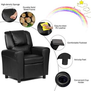 ARLIME Kids Recliner chair, toddler Armchair Upholstered Couch with Cup Holder, Backrest, baby Leather sofa with Headrest and Footrest, Child Furniture for Ages 2-7 (Black)