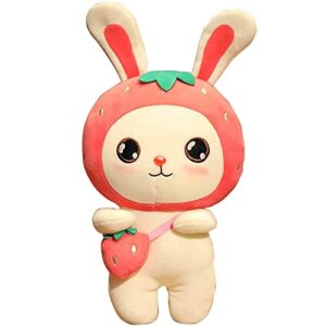 bunny plush cute strawberry bunny stuffed animal 17.7inch,pink bunny pillow,strawberry rabbit with backpack,soft bunny doll for boys and girls