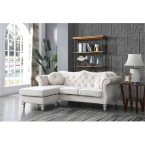 Glory Furniture Hollywood Velvet Sofa Chaise in Ivory