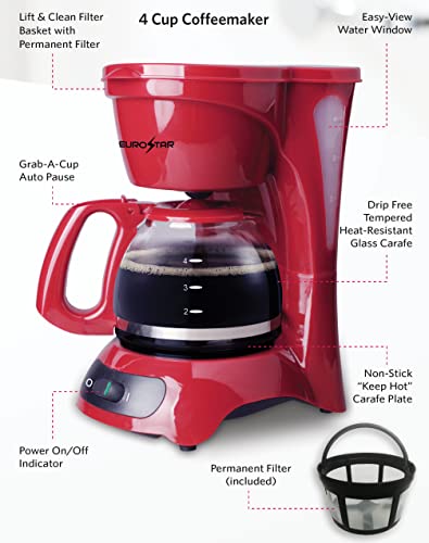 EUROSTAR 4-Cup Coffeemaker (Burgandy)