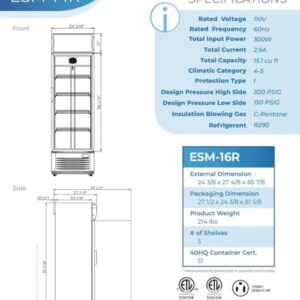 Elite Kitchen Supply Commercial Display Refrigerator, ETL NSF Upright Reach-in Fridge Cooler Merchandiser with Glass Door in Black, 24" W 15.1 cu. ft. Fan Cooling