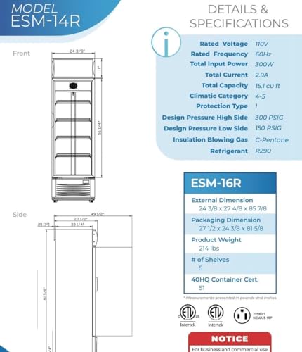 Elite Kitchen Supply Commercial Display Refrigerator, ETL NSF Upright Reach-in Fridge Cooler Merchandiser with Glass Door in Black, 24" W 15.1 cu. ft. Fan Cooling