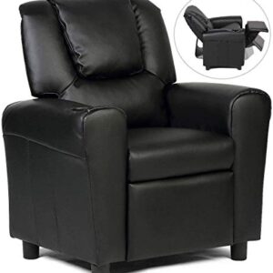 ARLIME Kids Recliner chair, toddler Armchair Upholstered Couch with Cup Holder, Backrest, baby Leather sofa with Headrest and Footrest, Child Furniture for Ages 2-7 (Black)