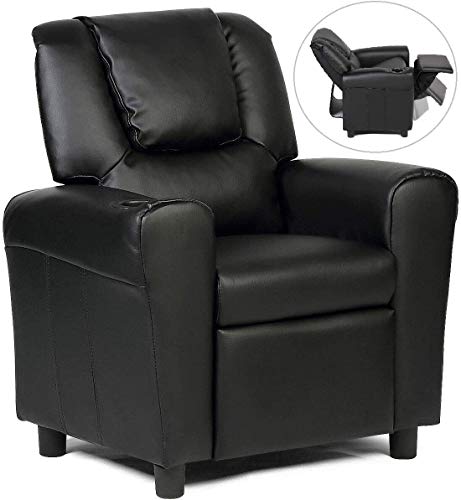 ARLIME Kids Recliner chair, toddler Armchair Upholstered Couch with Cup Holder, Backrest, baby Leather sofa with Headrest and Footrest, Child Furniture for Ages 2-7 (Black)