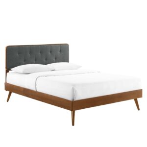 modway mod-6646-wal-cha bridgette full wood platform bed with splayed legs, walnut charcoal