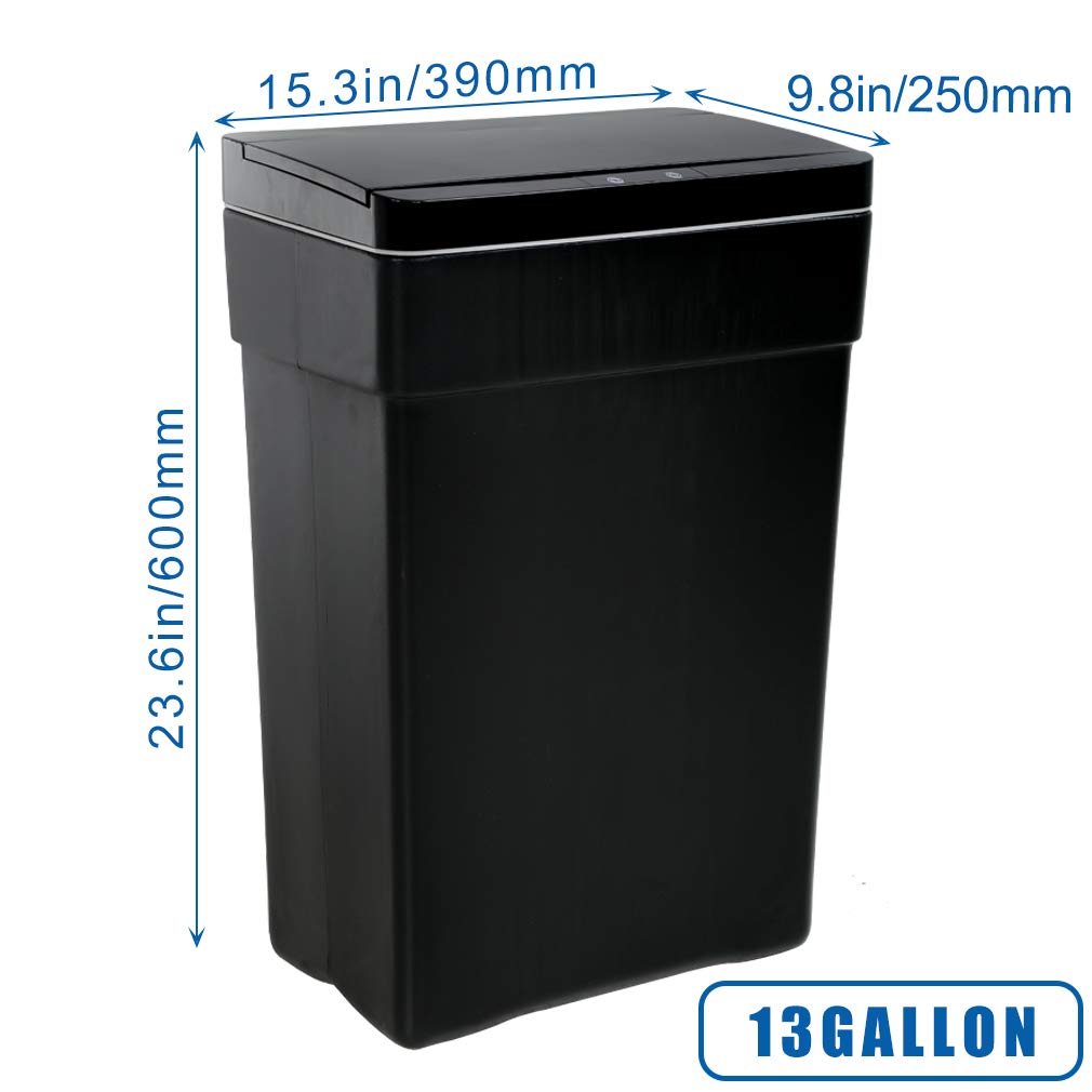 13 Gallon Trash Can Automatic Kitchen Trash Can Touch Free High-Capacity Garbage Can with Lid for Bedroom Bathroom Home Office 50 Liter (Black)