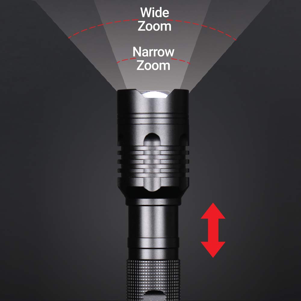 Feit Electric LED Tactical Flashlight - Aluminum Alloy - Zoomable Strike Bezel; Illuminate up to 1,000 feet - Adjustable Brightness from 260-1000 Lumen | Requires 3-C Batteries