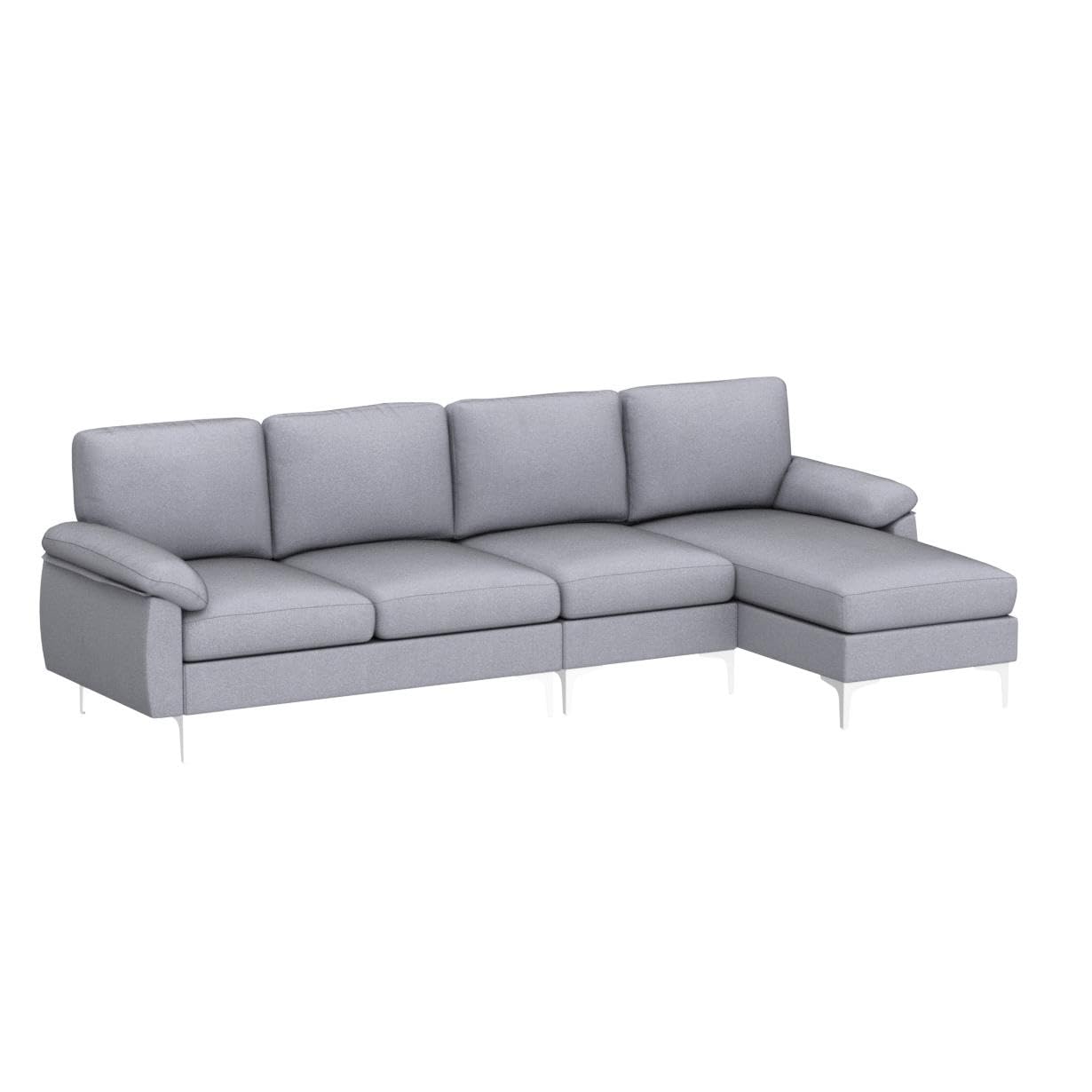 VERYKE Modern U Shape Sectional Sofa Couch, 110'' Linen Fabric Sectional Couch Sofa, Upholstered Sofa Bed with Metal Legs for Living Room, Home Office