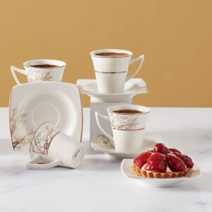 karaca autumn coffee service set for 6 people, 6 x espresso cups and 6 x saucers, robust mocha cup, thick drinking rim, espresso cups, mocha cups, porcelain