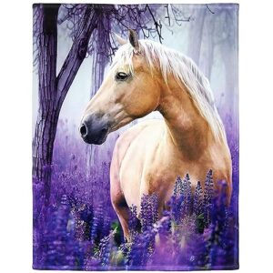 hommomh 40"x50" horse blanket with purple lavender, super soft fleece throw blankets for girls