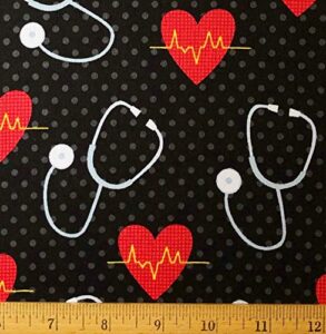 1/2 yard - doctors nursing stethoscopes & heart beats cotton fabric (great for quilting, sewing, craft projects, throw pillows & more) 1/2 yard x 44"