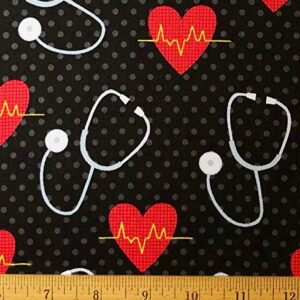 1/2 Yard - Doctors Nursing Stethoscopes & Heart Beats Cotton Fabric (Great for Quilting, Sewing, Craft Projects, Throw Pillows & More) 1/2 Yard x 44"